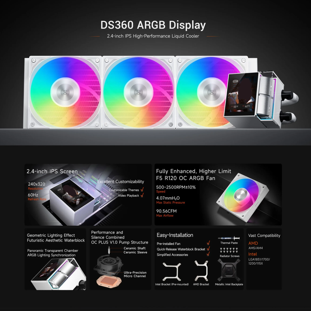 WATER COOLER CPS DS360 ARGB DISPLAY WHITE (DS360-WHAWXY-GL) | Games Store Ajman